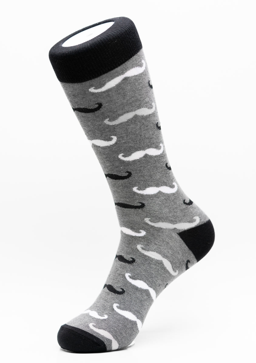 MUSTACHE - GREY CREW SOCKS – moJJa